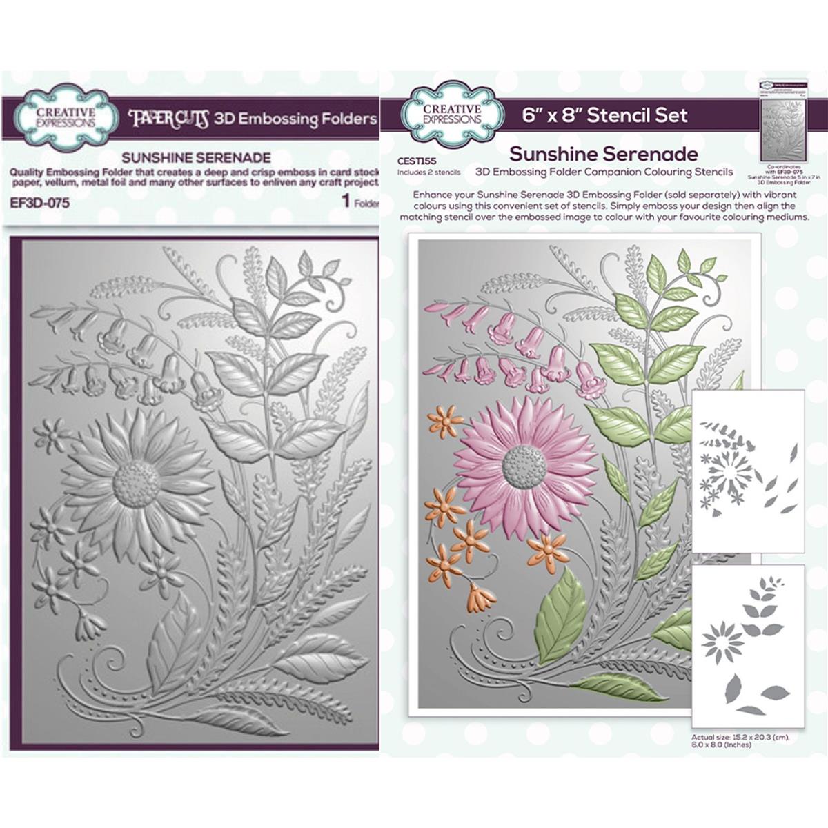 NEW Creative Expressions 3D Embossing Folder and companion Stencil set - Sunshine Serenade ...
