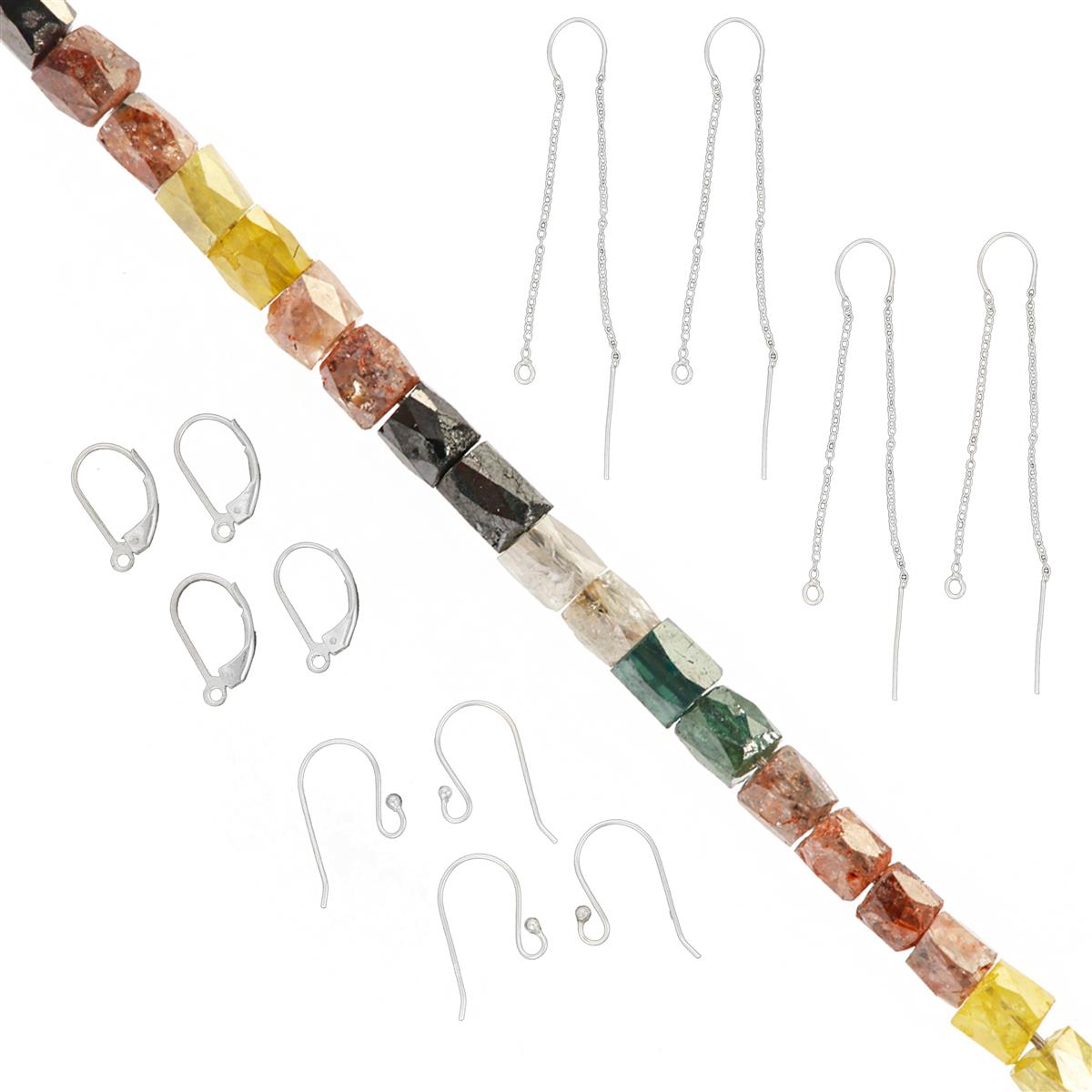 1.40Cts Multi Colour Diamond Faceted Pipe, 925 Sterling Silver Earrings ...