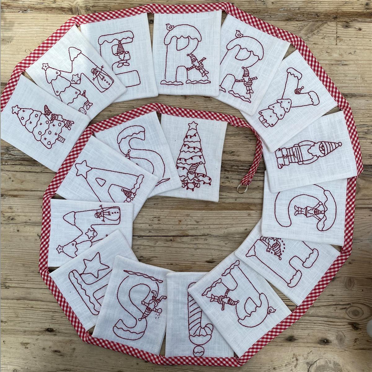 Mandy Shaw Redwork Merry Christmas Bunting Kit | SewingStreet