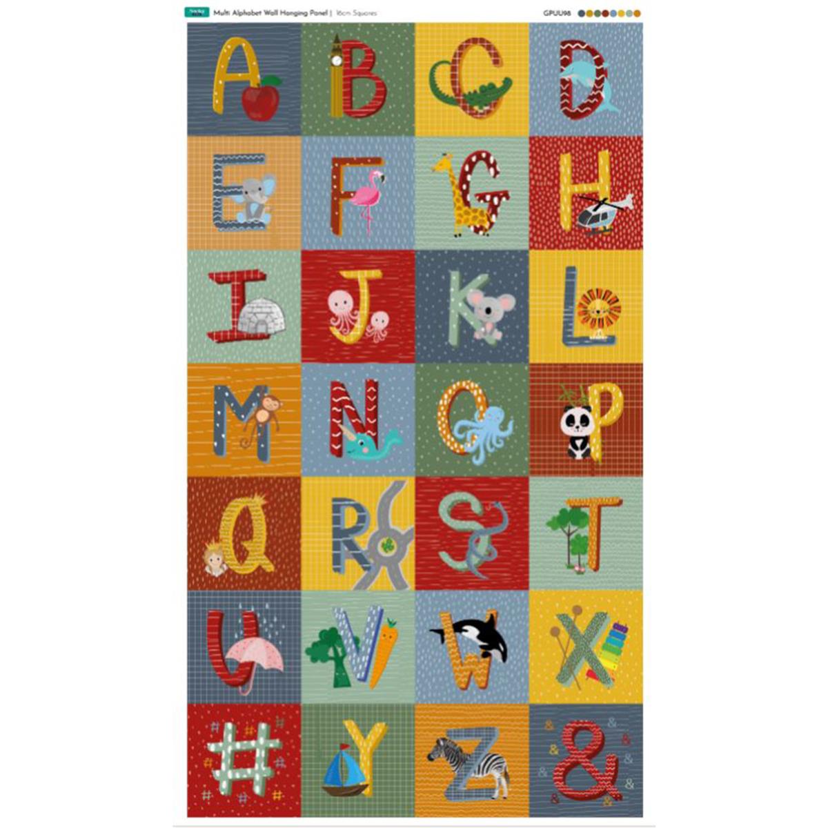 Multi Illustrated Alphabet Fabric Panel (140 x 117cm) | SewingStreet
