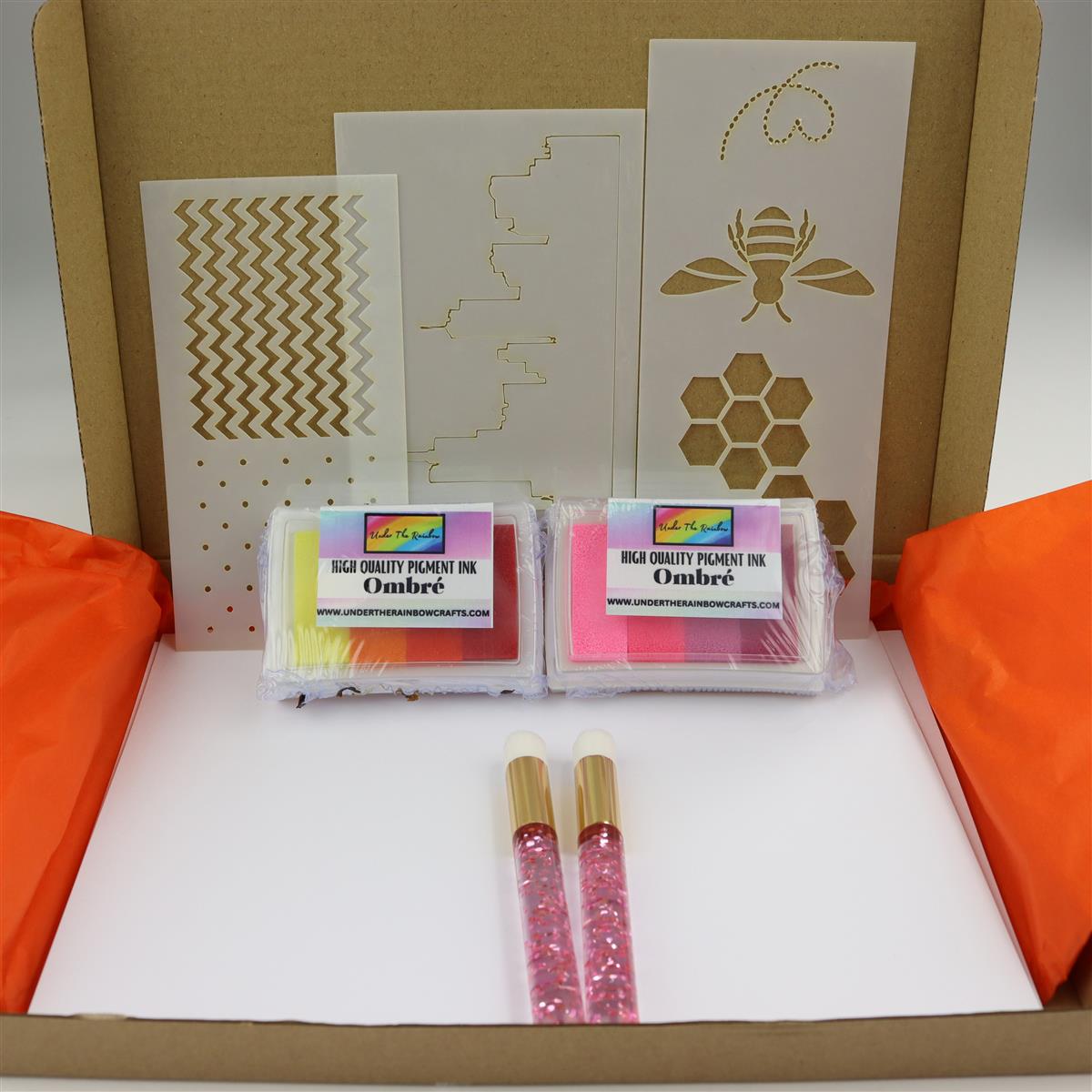 Under The Rainbow Stencil Starter Kit Volume 4 - Inc; 3 x Stencils, 2 x Ink Pads (colours will ...