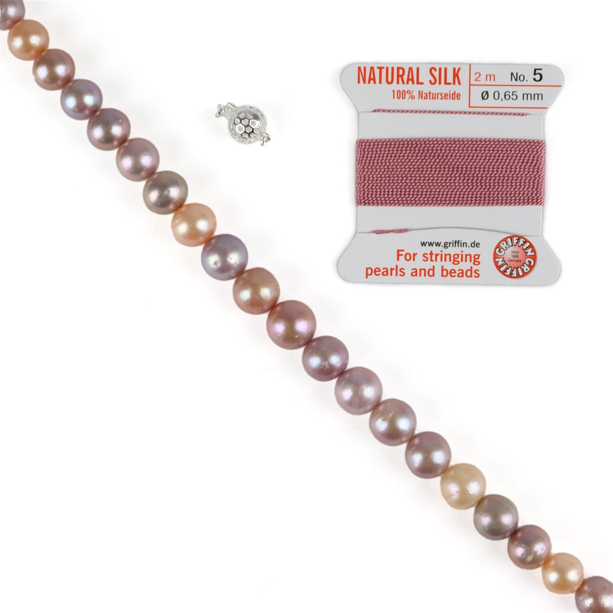 Pretty Pearls - Multicolour Pearls With Dark Pink Silk Thread & Silver ...