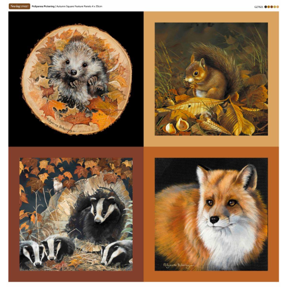 Pollyanna Pickering Autumn Four Feature Squares Fabric Panel (70 x 74cm ...