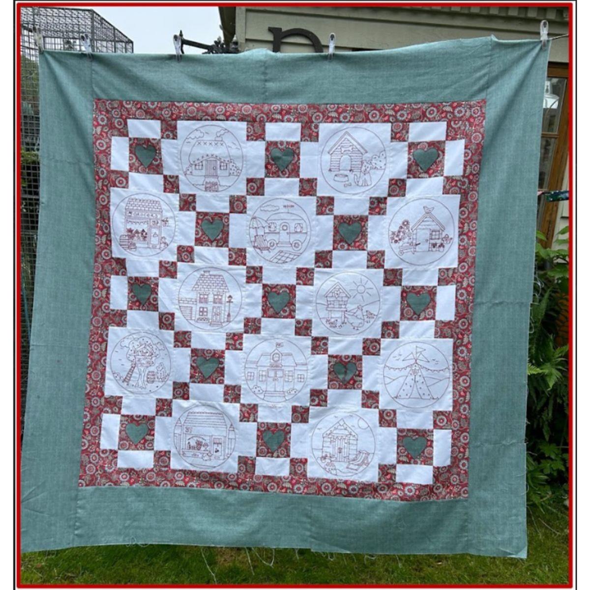 Mandy Shaw Redwork Village Quilt Kit | SewingStreet