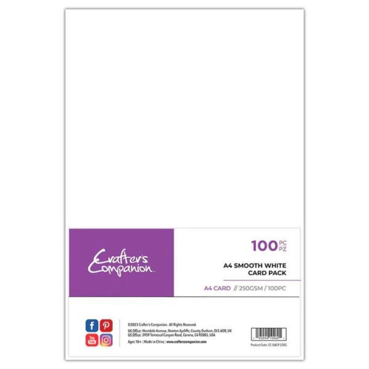 Crafter's Companion - A4 Smooth White Card Pack 250GSM - 100pc | HobbyMaker