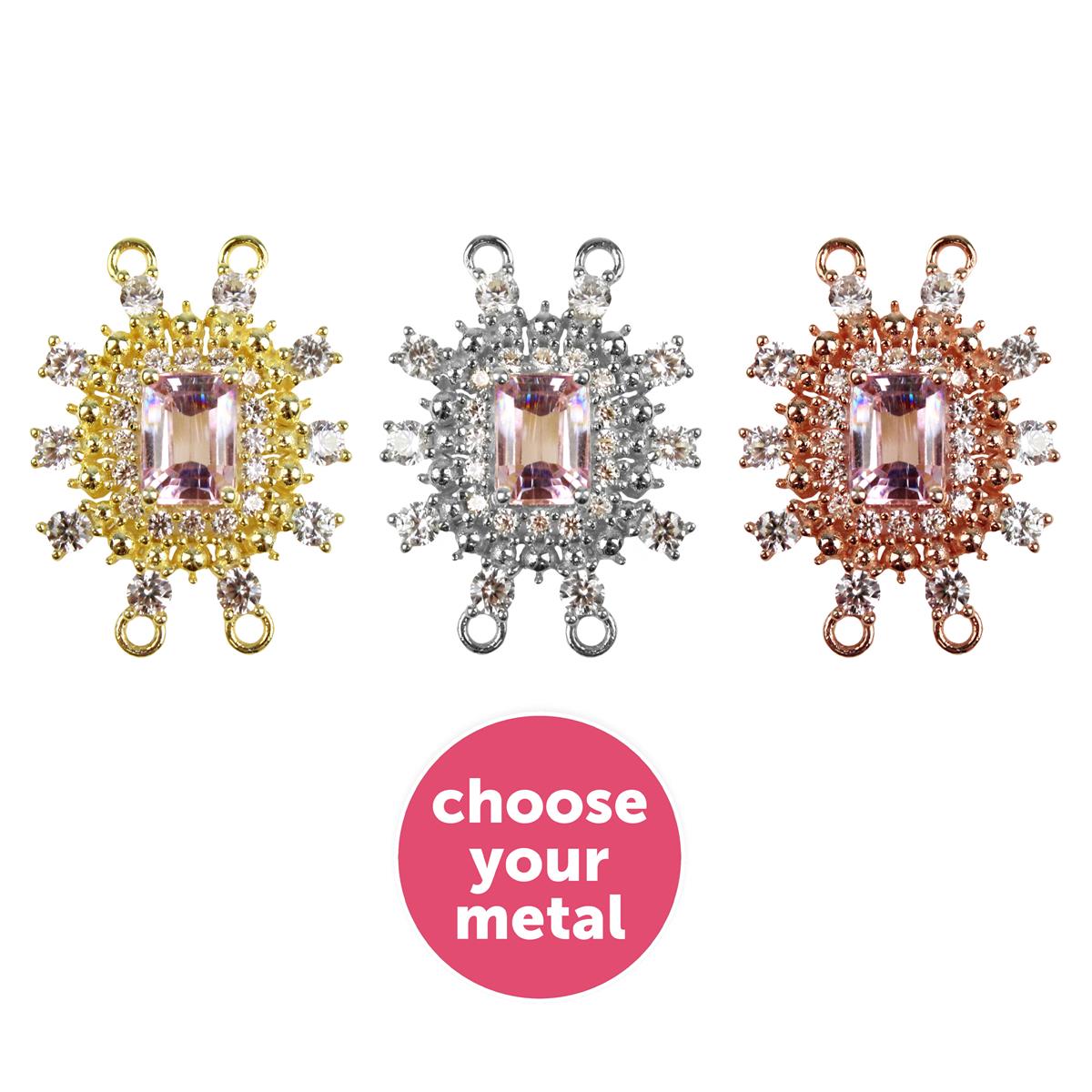 925 Sterling Silver Mawi Kunzite Connector with White Zircon Accents & False Beads, Approx ...