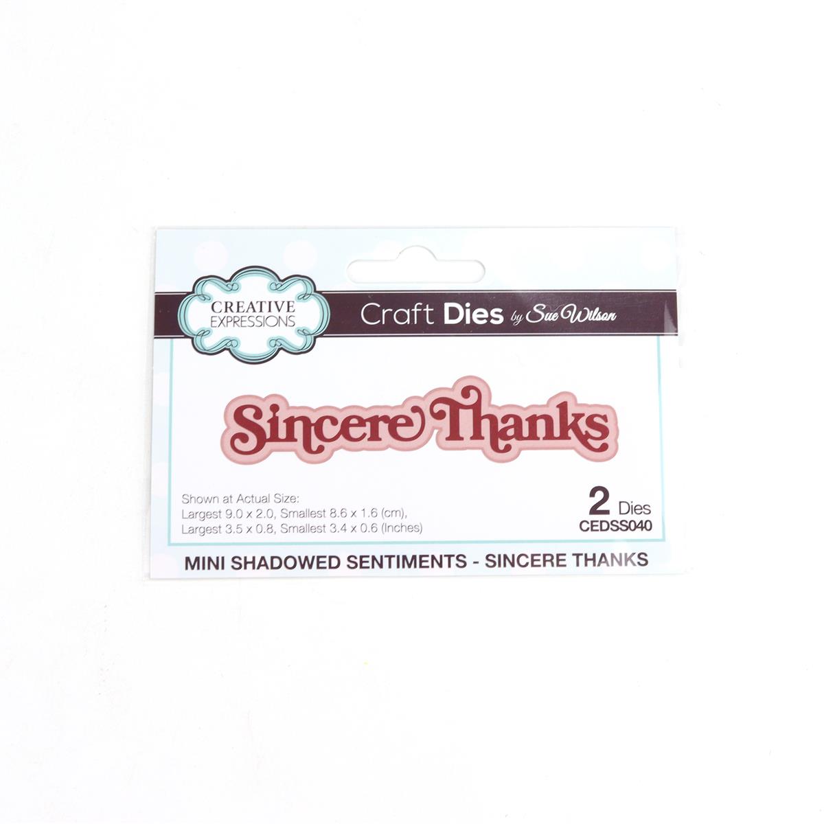 Creative Expressions Sue Wilson Mini Shadowed Sentiments Sincere Thanks Craft Die | HobbyMaker