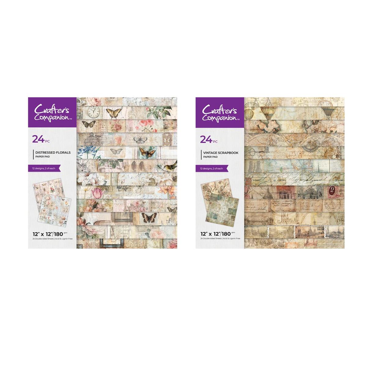 Crafters Companion - 12x12 Paper Pad - Distressed Florals & Vintage ...