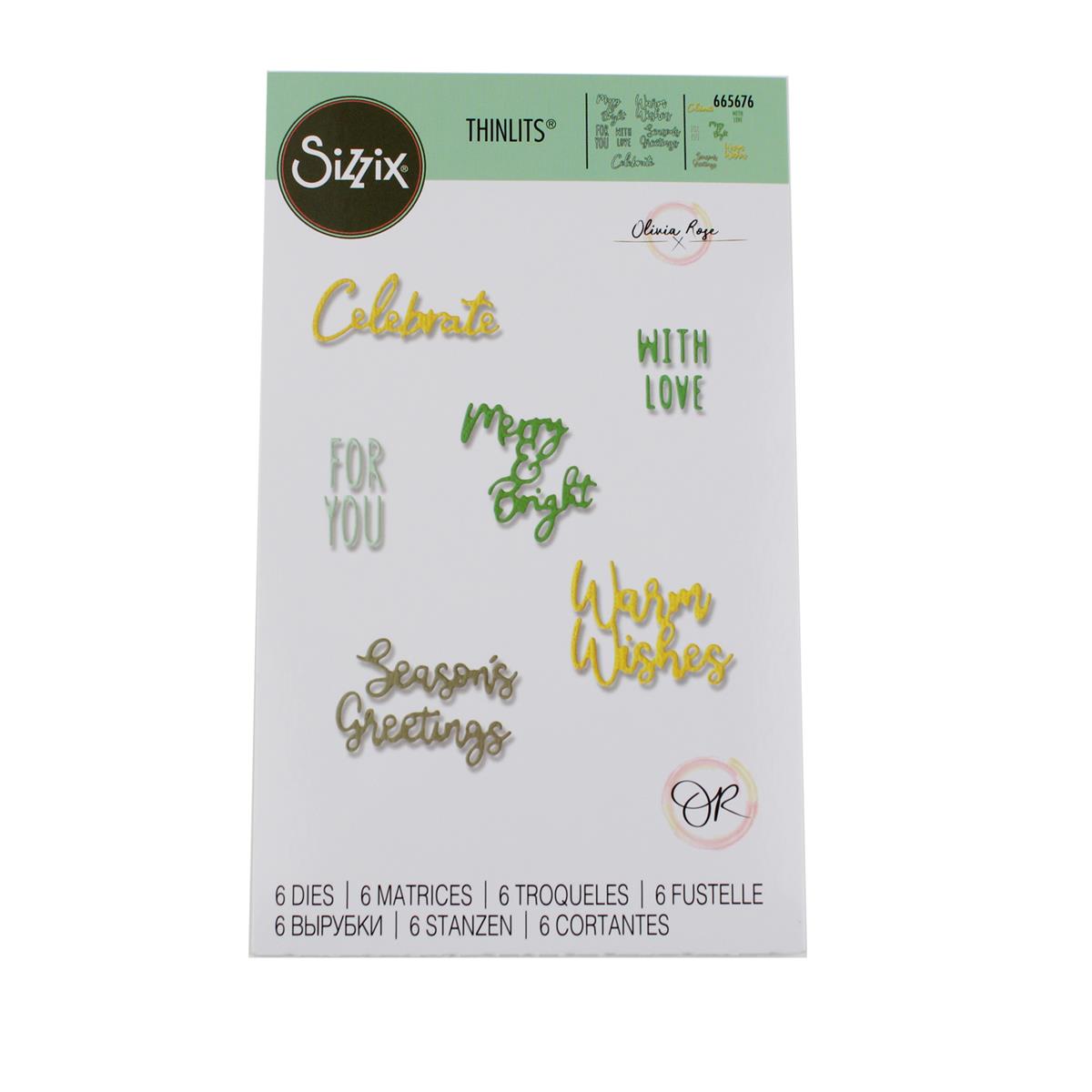 Sizzix Thinlits Die Set 6PK Festive Phrases by Olivia Rose | HobbyMaker