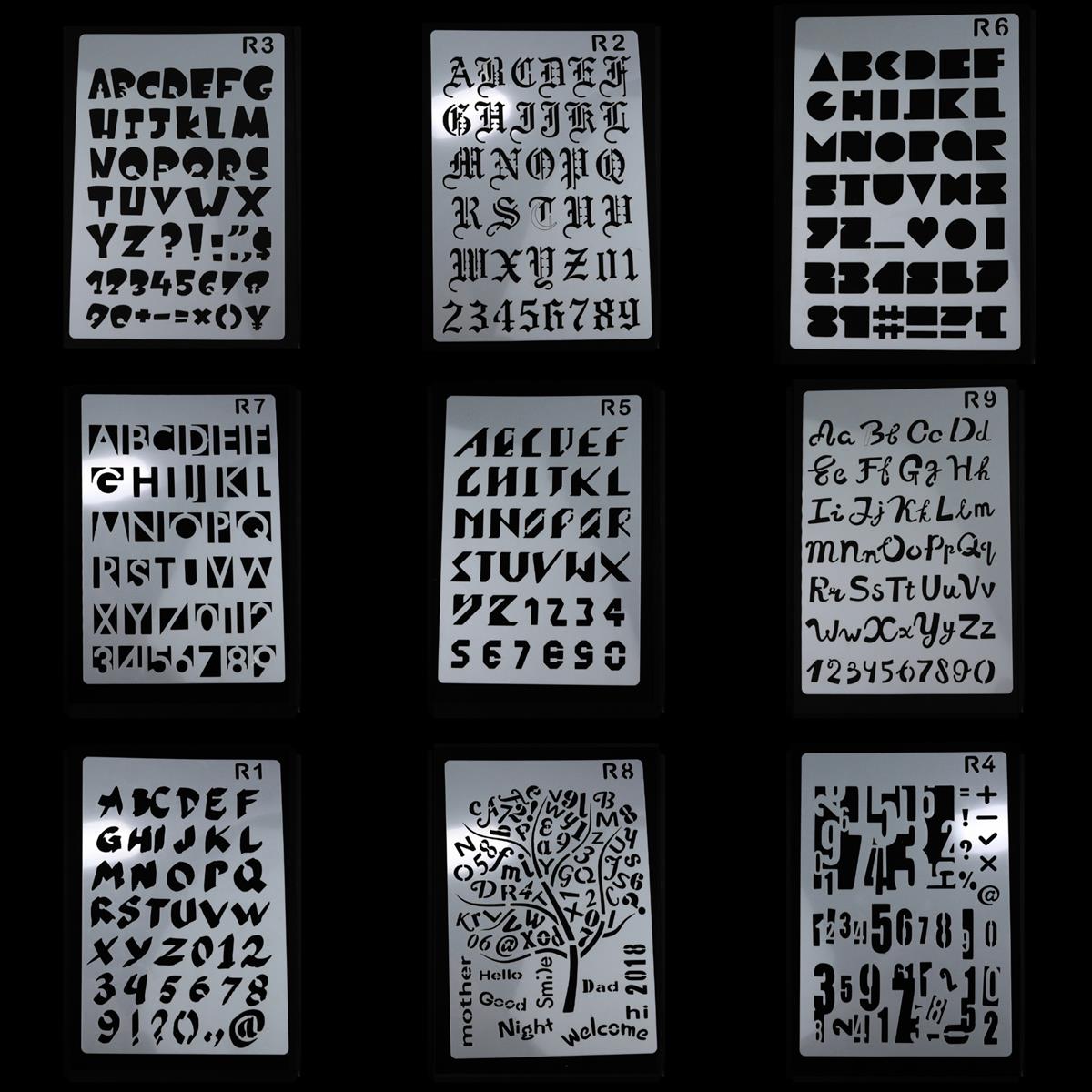 Set of 9 letter and number stencils | HobbyMaker