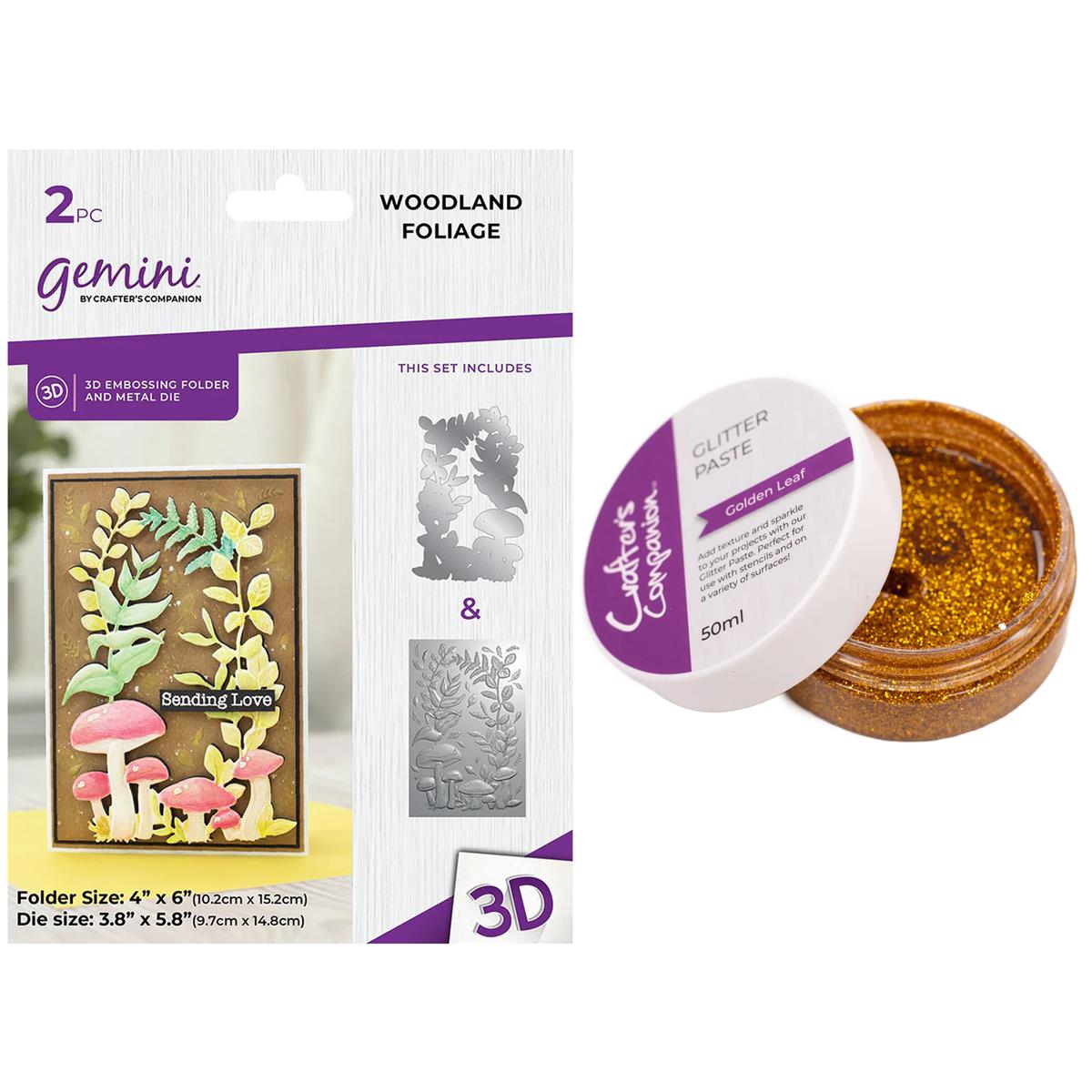 Crafter's Companion - Woodland Foliage Embossing Folder & Golder Leaf Glitter Paste | HobbyMaker