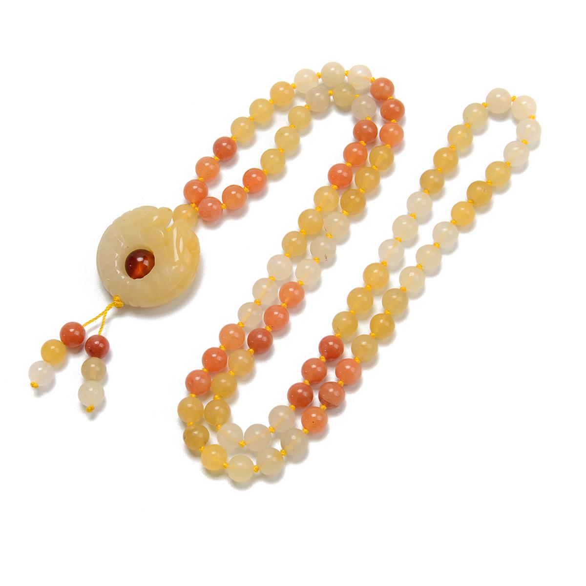 370cts Golden Silk Quartzite Jade Rounds 8mm & Carved Dragon 33mm ...