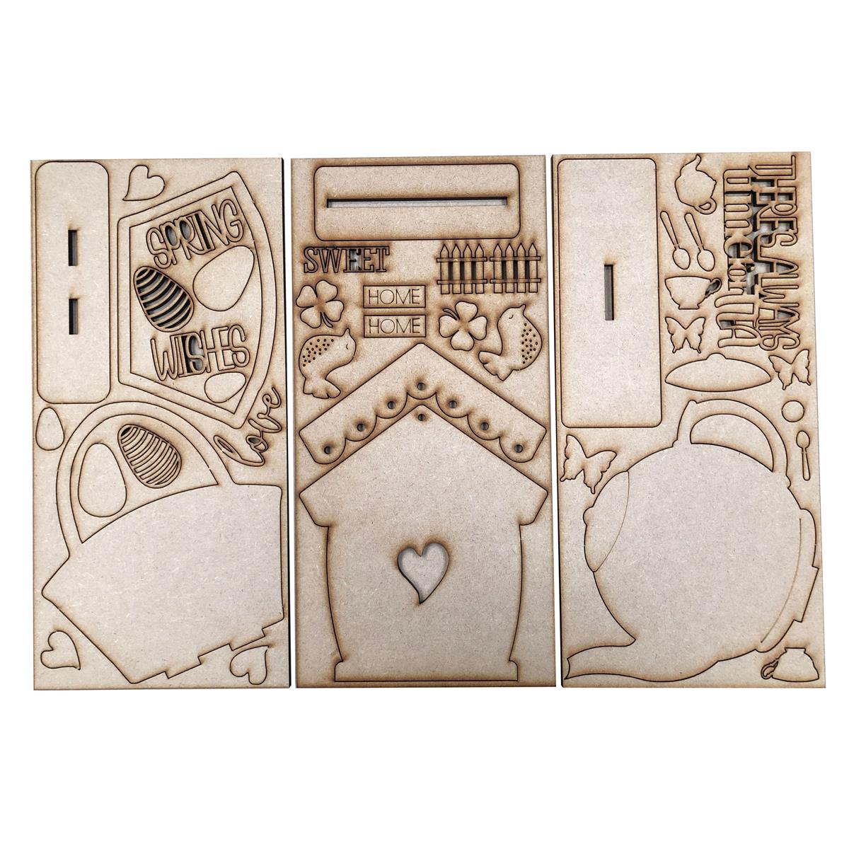 Spring MDF Artboard Bundle, Makes 1 x Teapot, 1 x Basket, 1 x Birdhouse ...