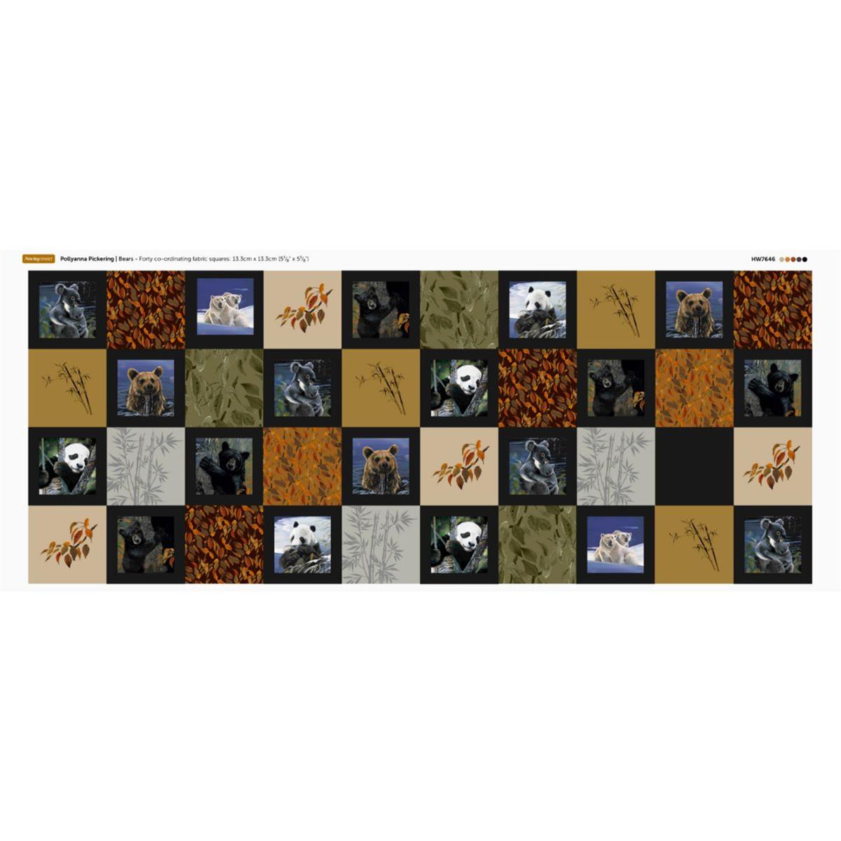 Pollyanna Pickering 40 x 5in Squares Bears Fabric Panel (140 x 58cm ...