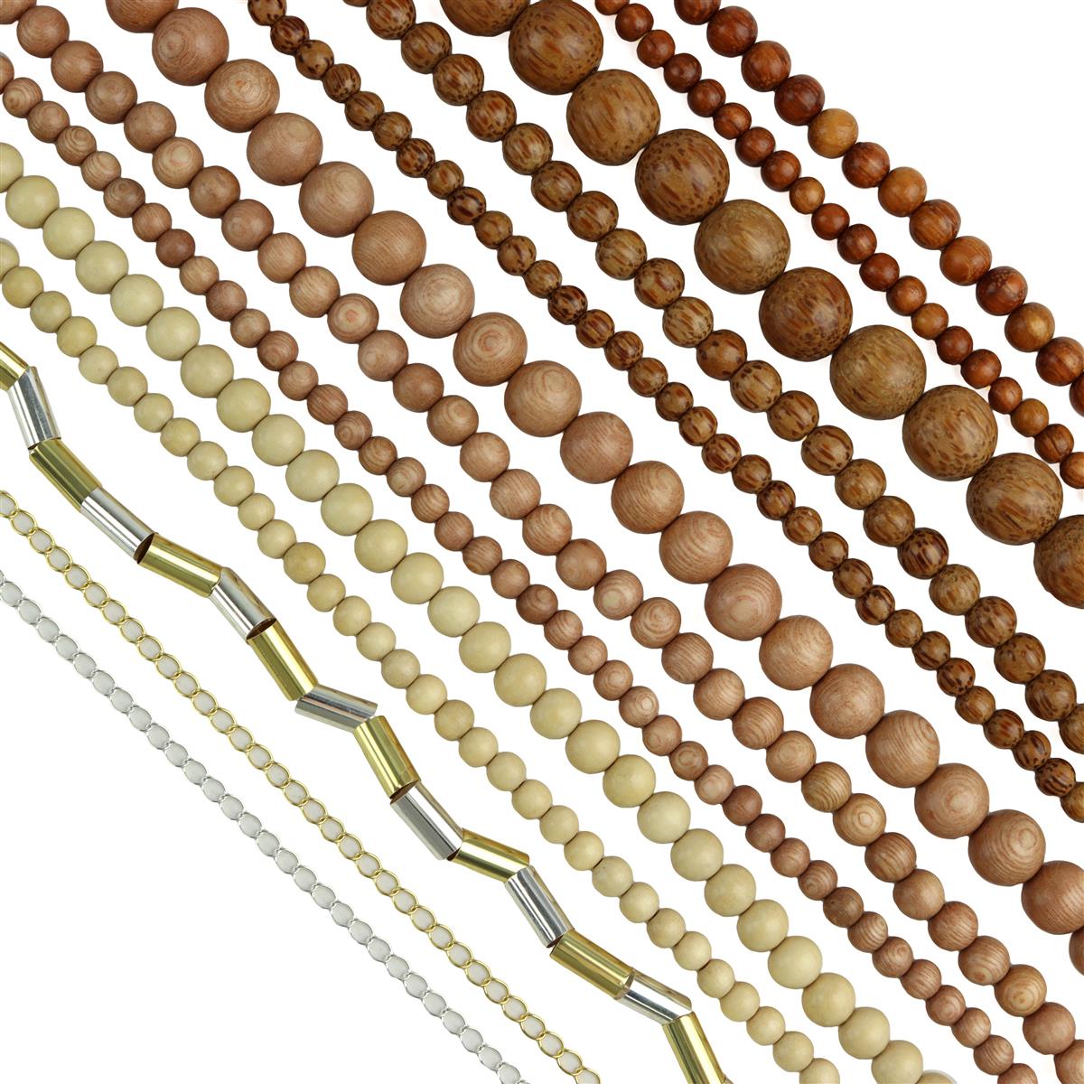 Wooden Bead Strands, Silver & Gold Plated Base Metal Tube Beads Project ...