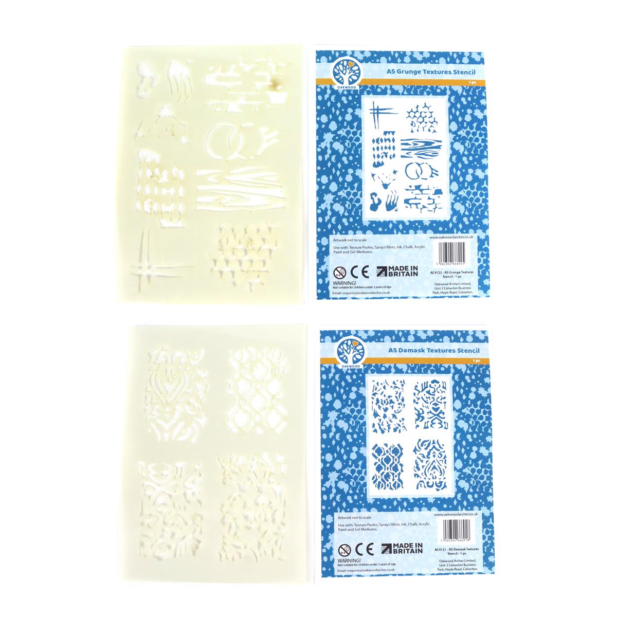 Oakwood Mixed Media Textures 2 x A5 Textures Stencils | HobbyMaker