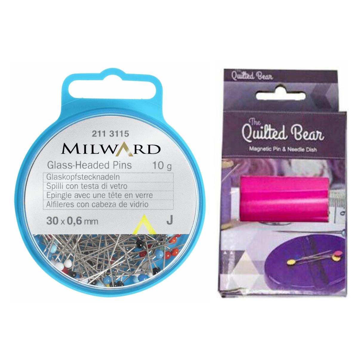 Pink Magnetic Pin Dish & Milward Glass Headed Pins. SAVE £2! | SewingStreet