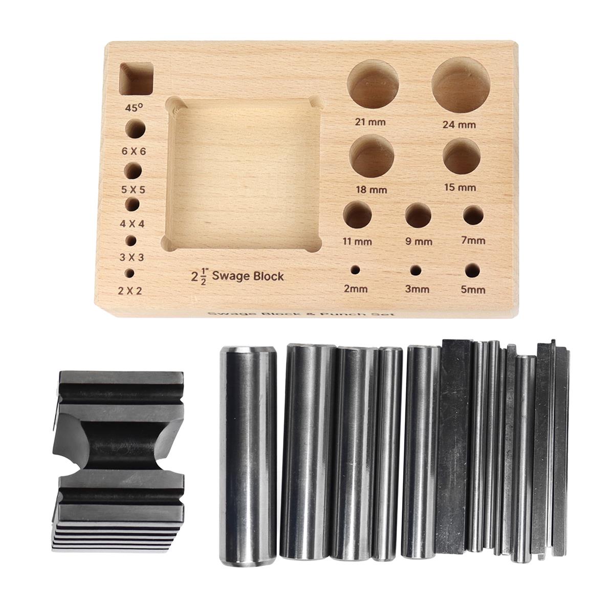 Swage Block and 16 Punch Set on Wooden Stand | JewelleryMaker