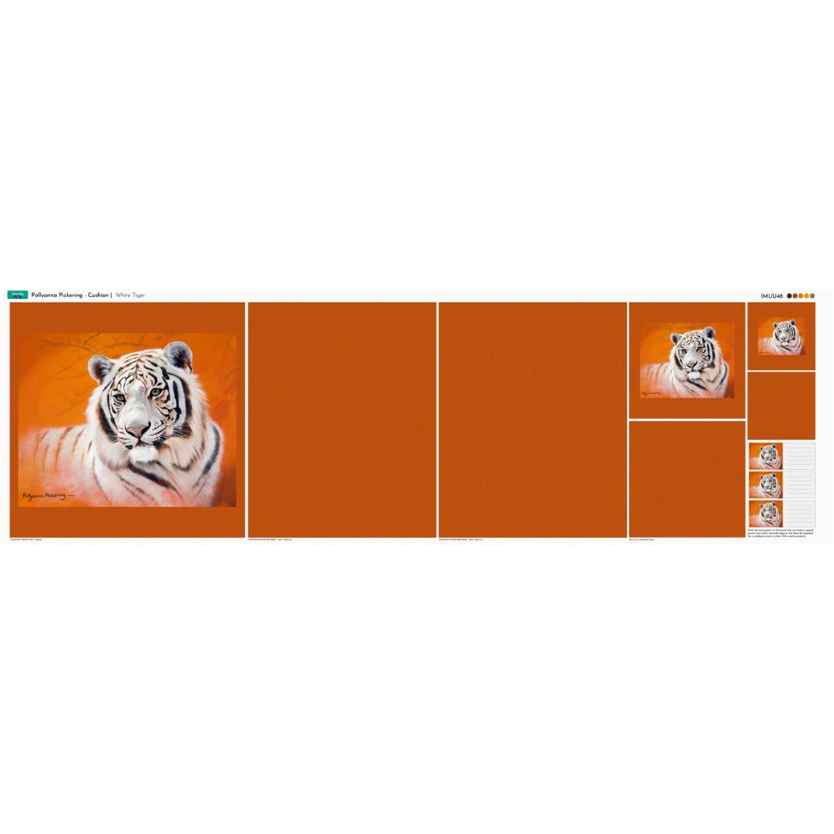 Pollyanna Pickering White Tiger Fabric Panel 140cm x 47cm | SewingStreet