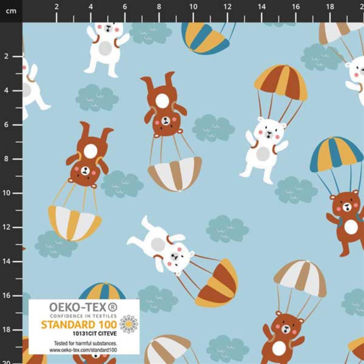 Fly Away Teddy Parachutes Blue Fabric 0.5m | SewingStreet