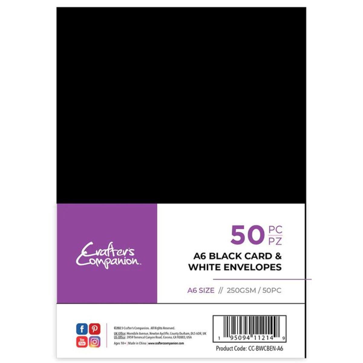 Crafter's Companion - A6 Black Card & White Envelopes 50pc | HobbyMaker