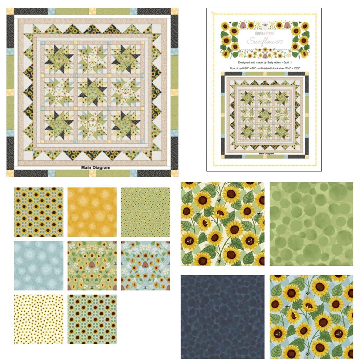 Lewis & Irene Sunflower Green Quilt Kit: Instructions, Fabric (4.5m ...