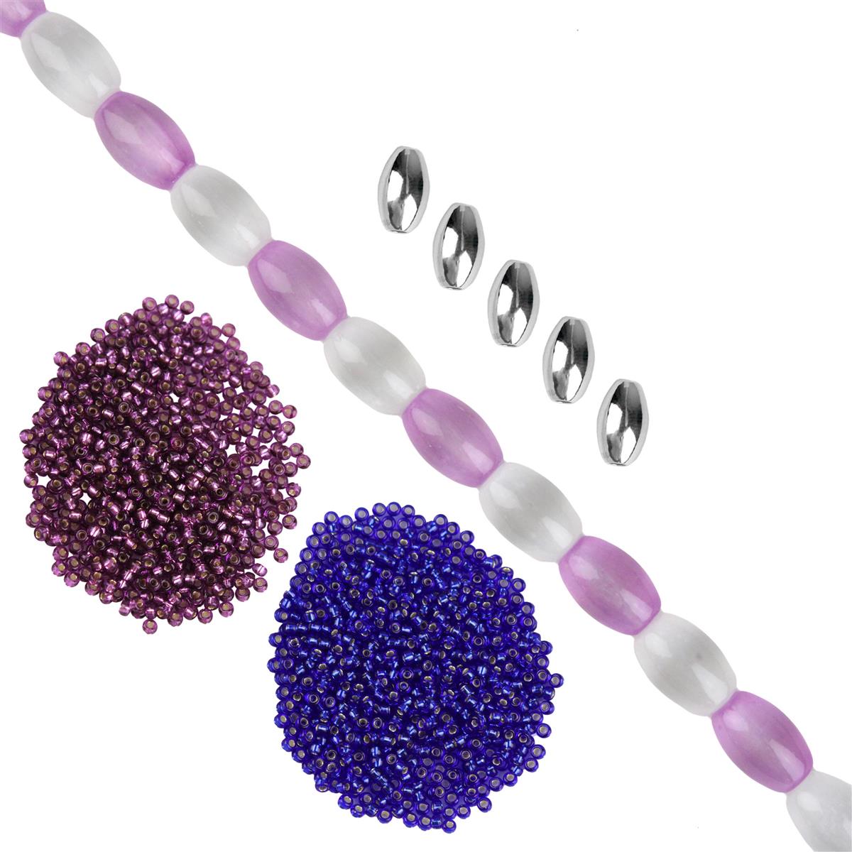 925 Sterling Silver, White & Purple Selenite Rice Bead Project With ...