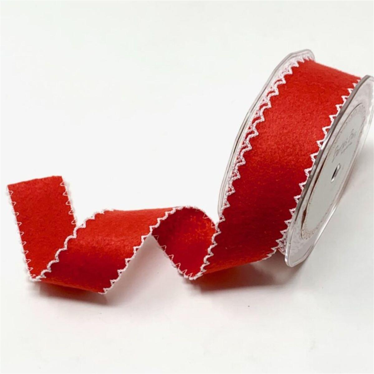 Bertie's Bows Red 38mm Felt Band with White Scalloped Edge Stitching x ...