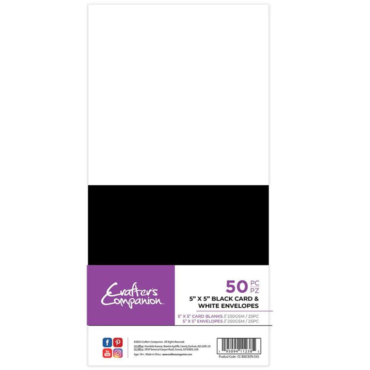 Crafter's Companion - 5x5 Black Card & White Envelopes 50pc | HobbyMaker