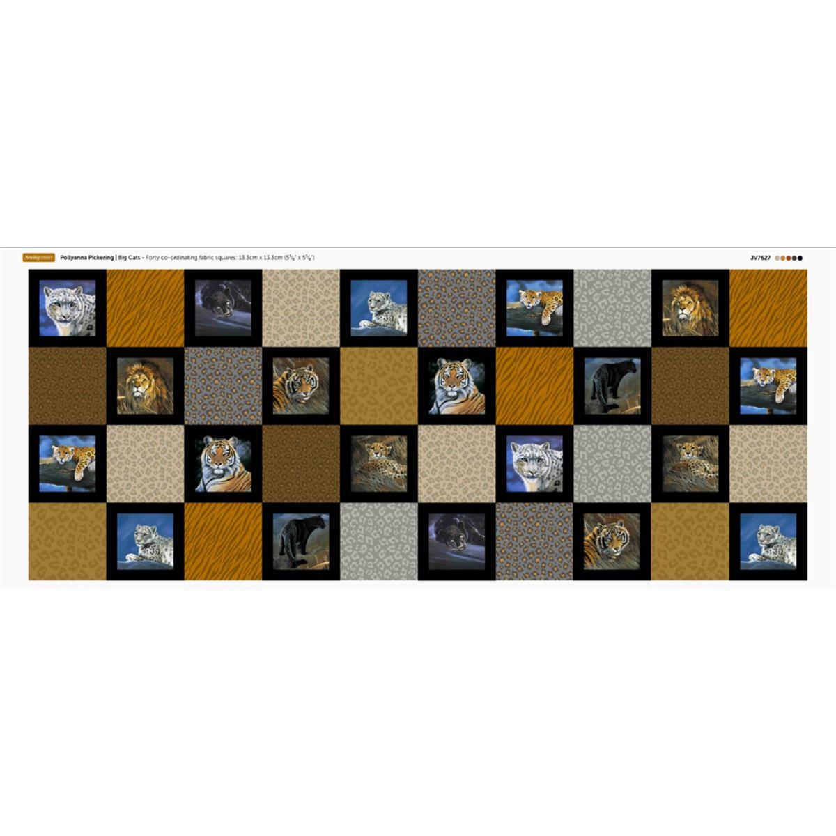 Pollyanna Pickering 40 x 5in Squares Big Cats Fabric Panel (140 x 58cm ...