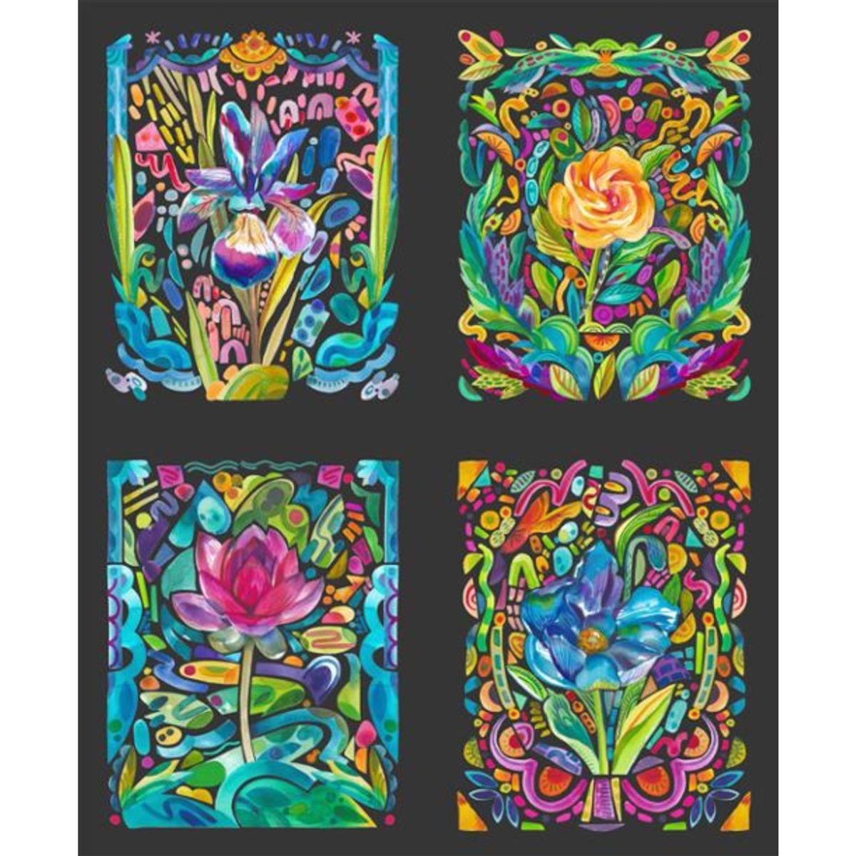 Moda Radiant Collection Wild Bold Flowers Black Panel 0.9m | SewingStreet