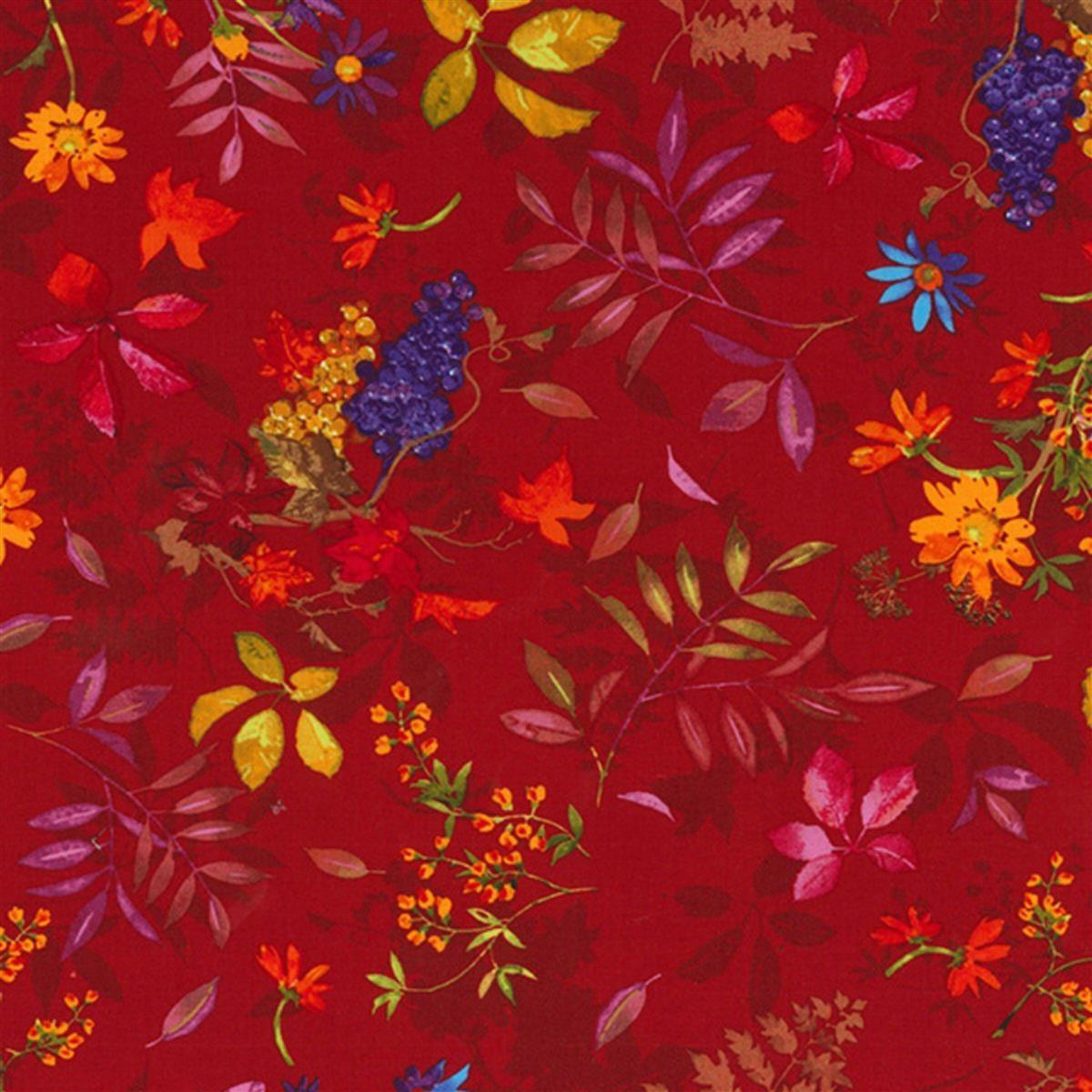 Autumn Leaves On Cardinal Fabric 0.5m | SewingStreet