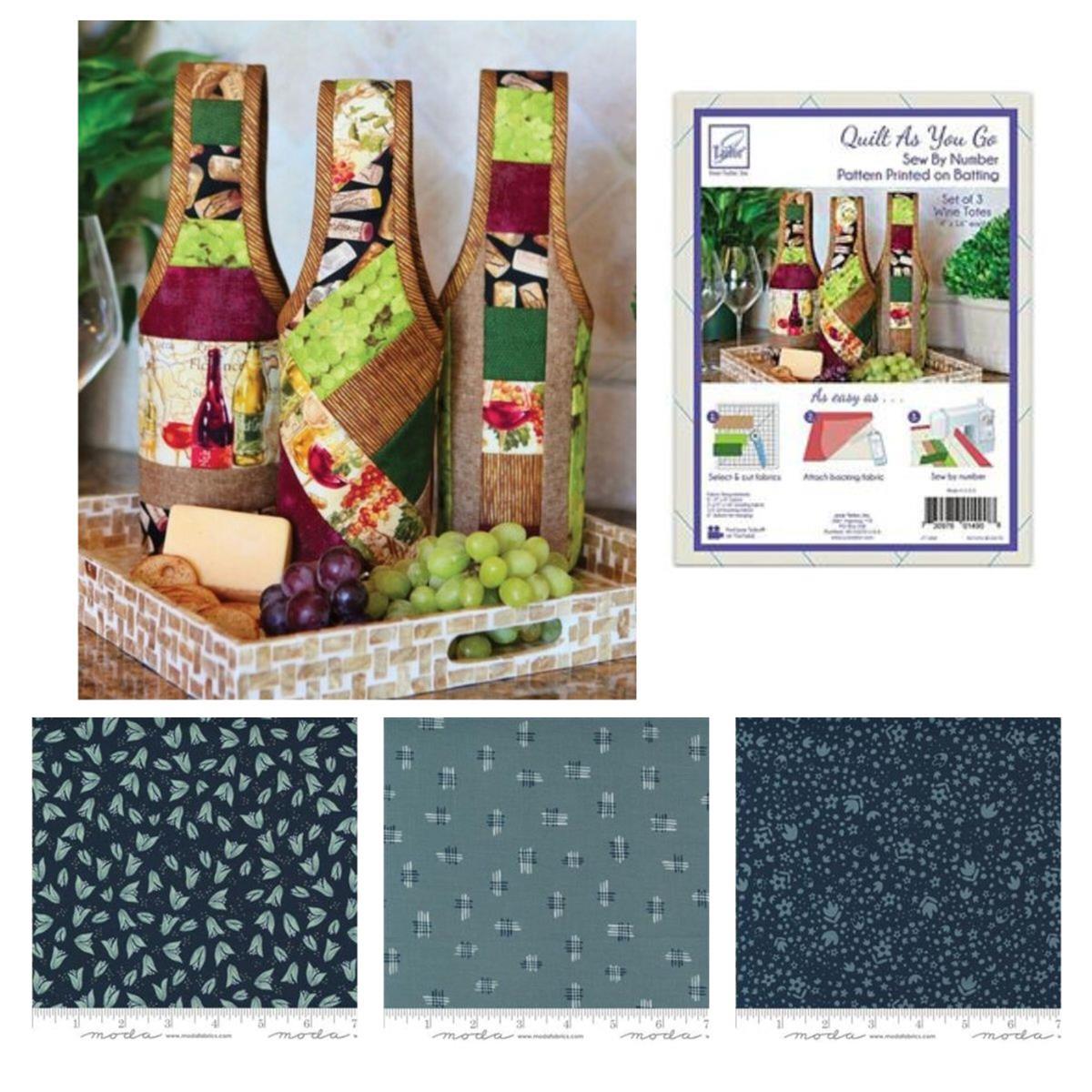 Moda Songbook Navy QAYG Wine Tote Kits: QAYG & Fabric (1.5m) | SewingStreet