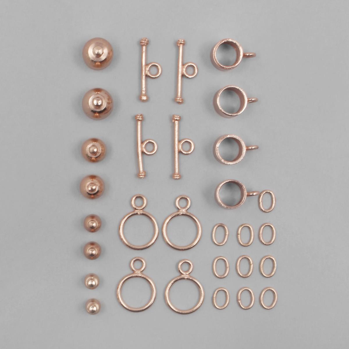 Rose Gold Plated Copper Kumihimo Findings Pack (26pcs) | JewelleryMaker