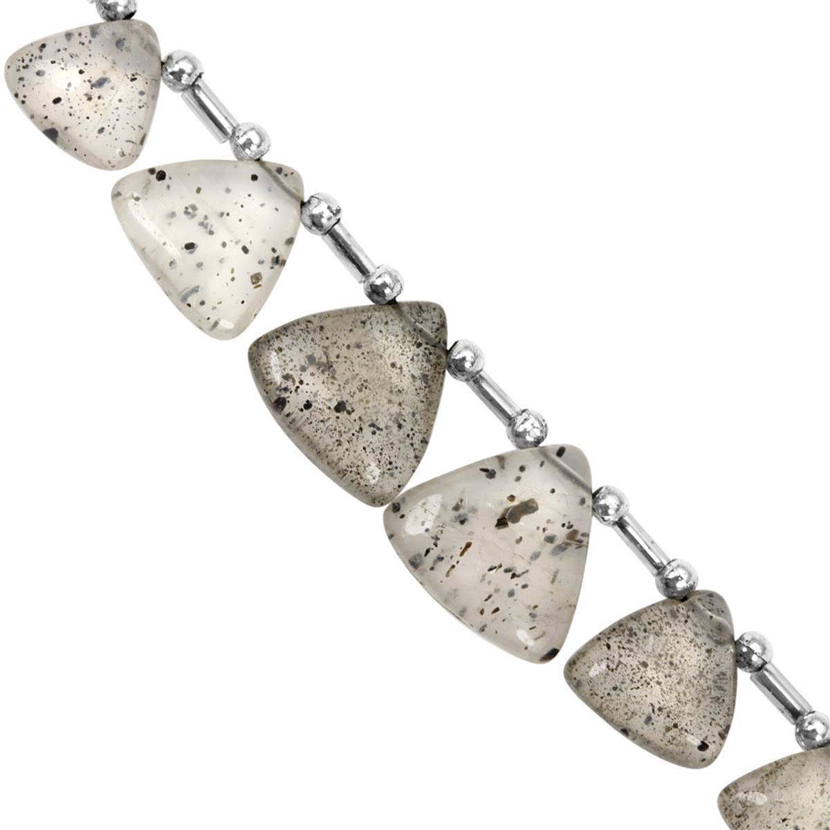 55cts Black Dotted Quartz Smooth Triangle Approx 8 to 14mm, 18cm Strand ...