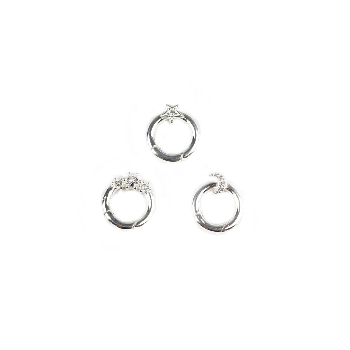 925 Sterling Silver Moon, Star and Three Studs Open hinged Jump Ring ...
