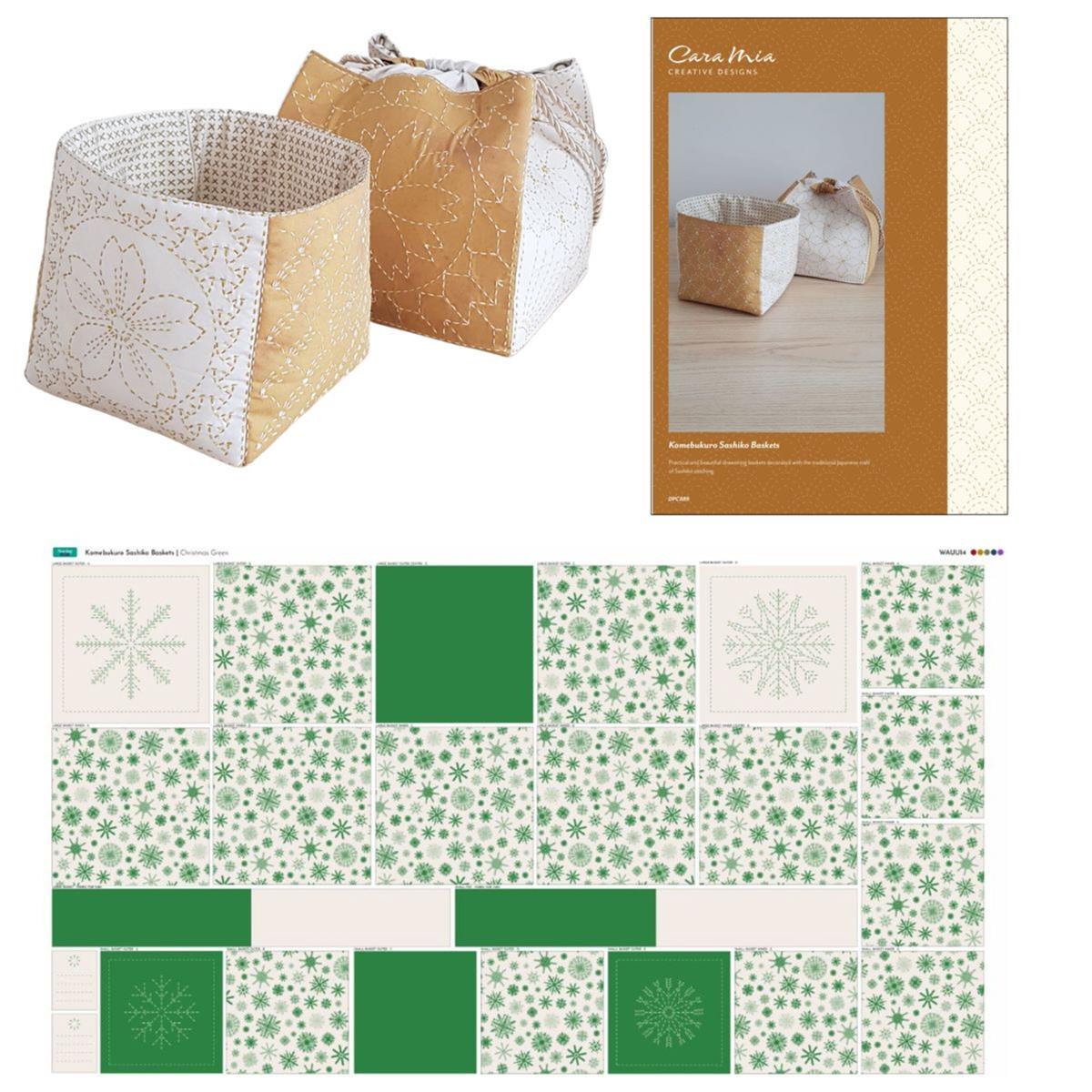 Cara Ackerman's Christmas Green Komebukuro Sashiko Baskets Kit ...