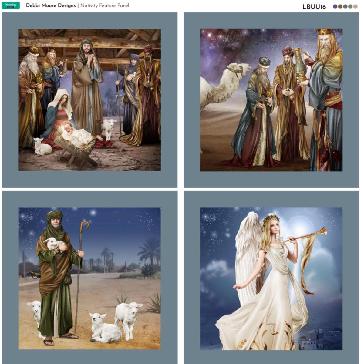 Debbi Moore Blue & Gold Nativity 4 Feature Squares Fabric Panel (70cm x ...