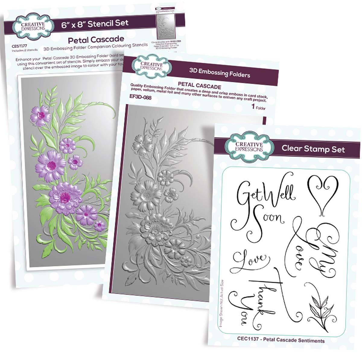 Creative Expressions - Petal Cascade Collection; Embossing Folder, Stencil Set and Stamp Set ...
