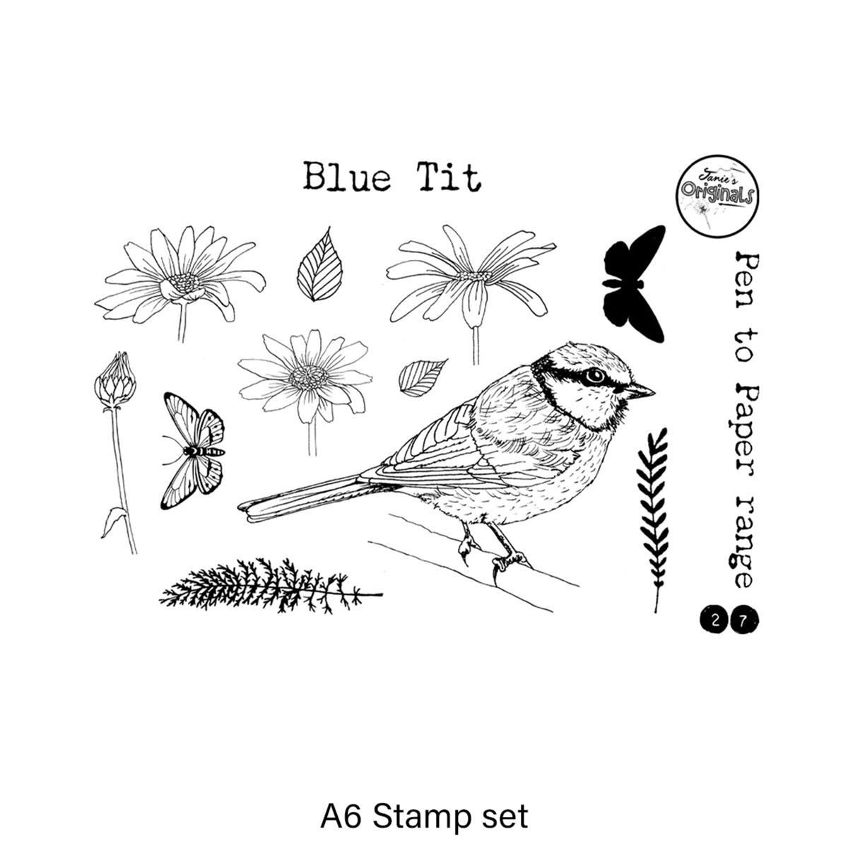 Janie's Originals - Blue Tit - A6 Stamp Set - 11 Stamps | HobbyMaker