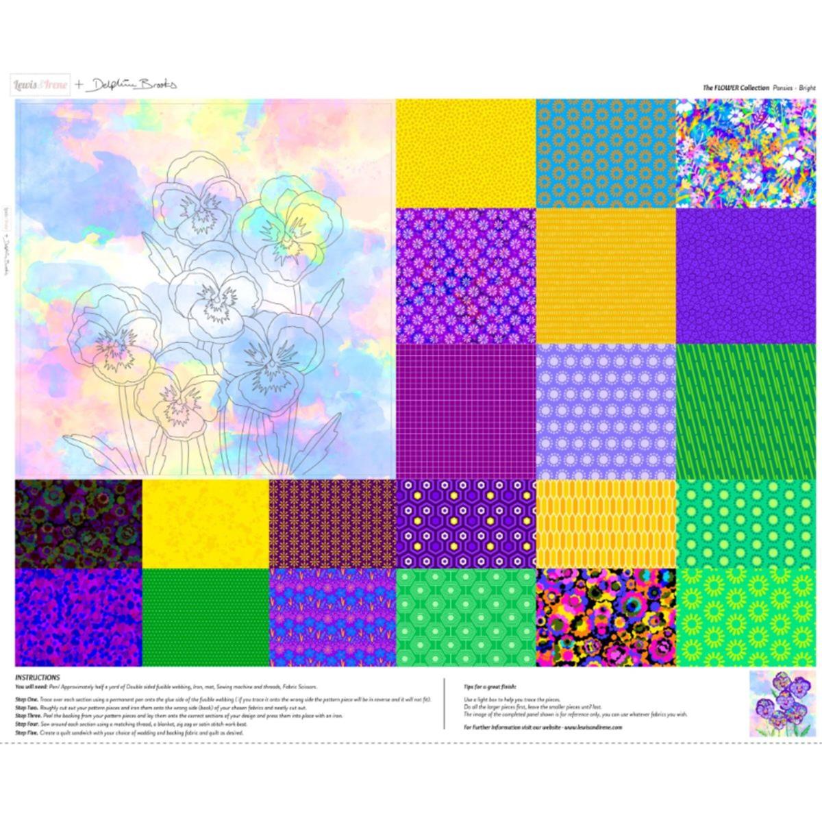 Lewis & Irene Delphine Brooks Flower Collection Pansies Bright Panel 0 ...