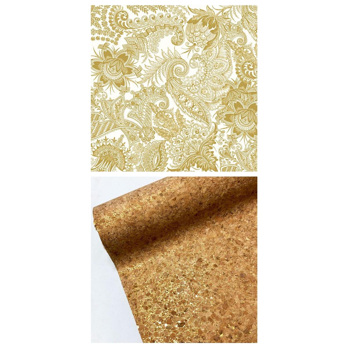Gold Riley Blake Caskata Classic Songbirds & Gold Sparkle Cork Vinyl ...