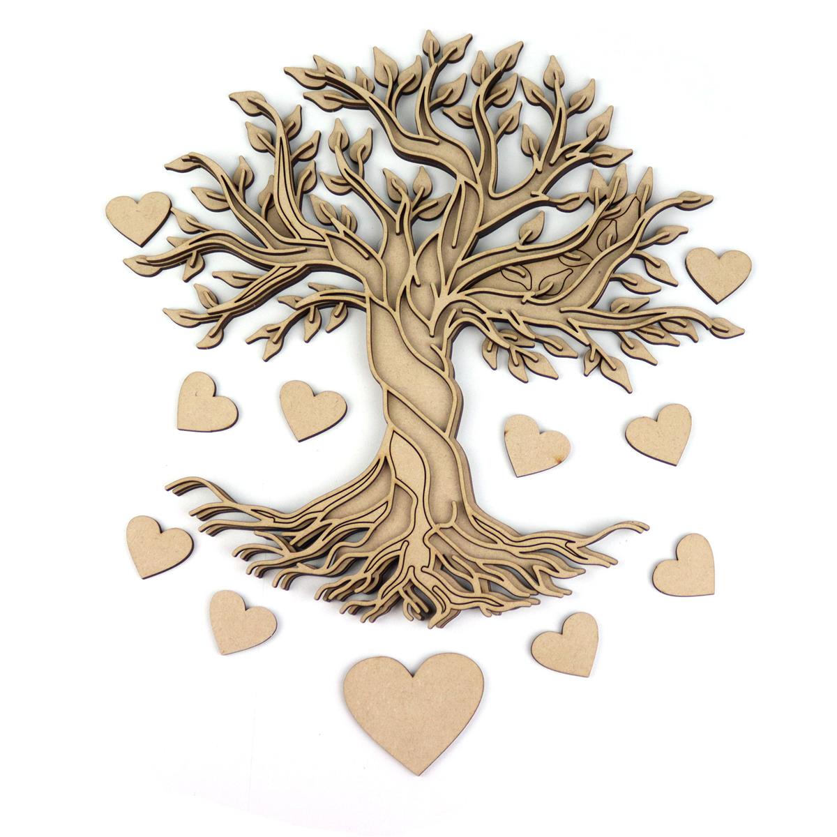 MDF 3 Layer Tree plus 10 small hearts and 1 larger heart | HobbyMaker