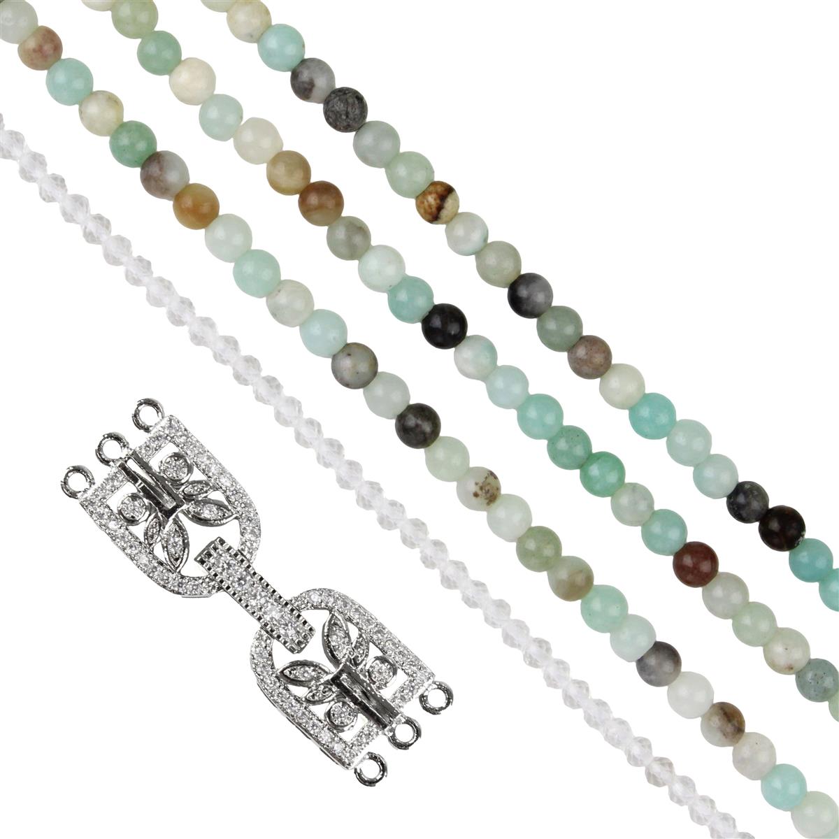 Multi Colour Amazonite & Clear Quartz Multi Strand Silver Plated Base ...