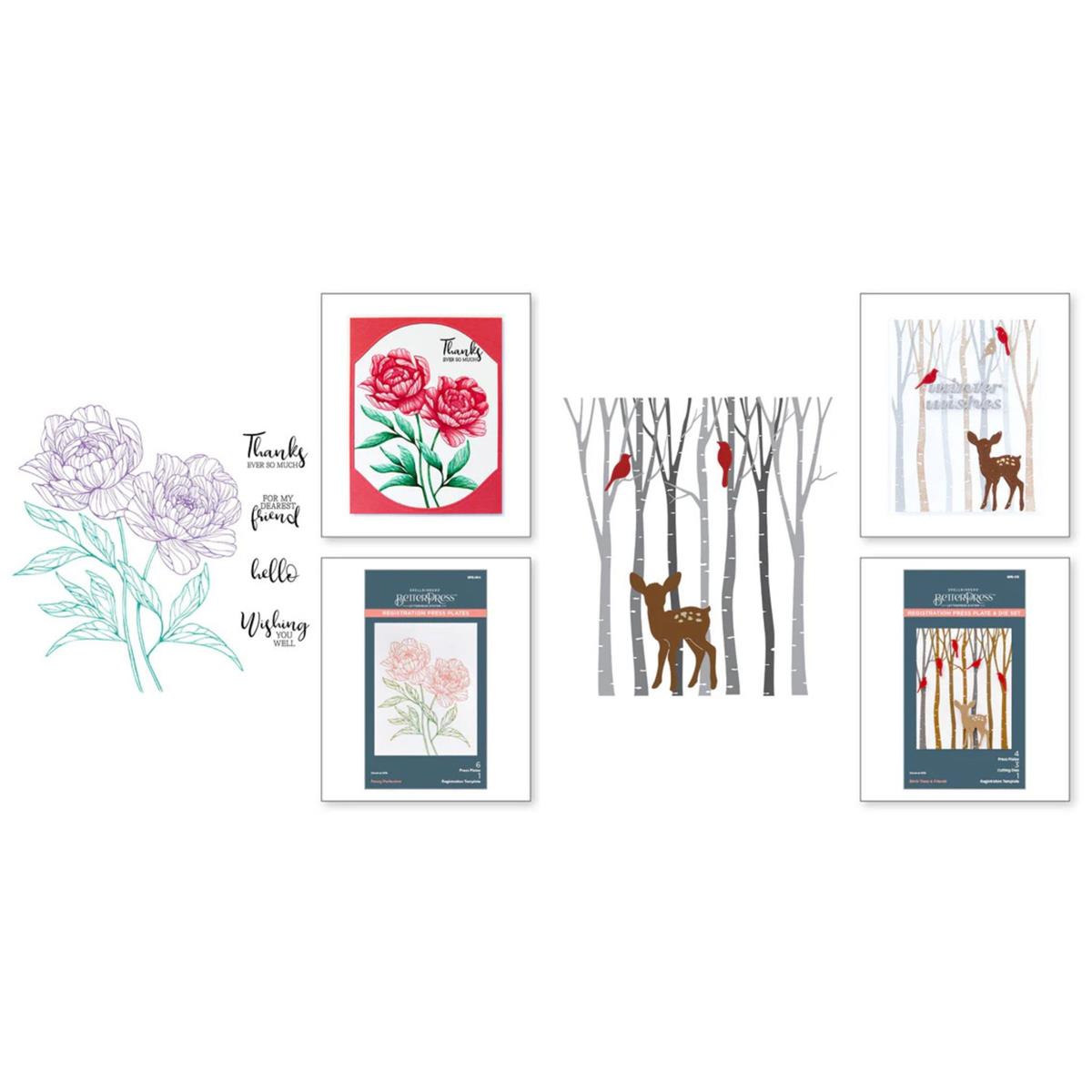 Spellbinders - Peony Perfection Registration Press Plates & Birch Trees ...