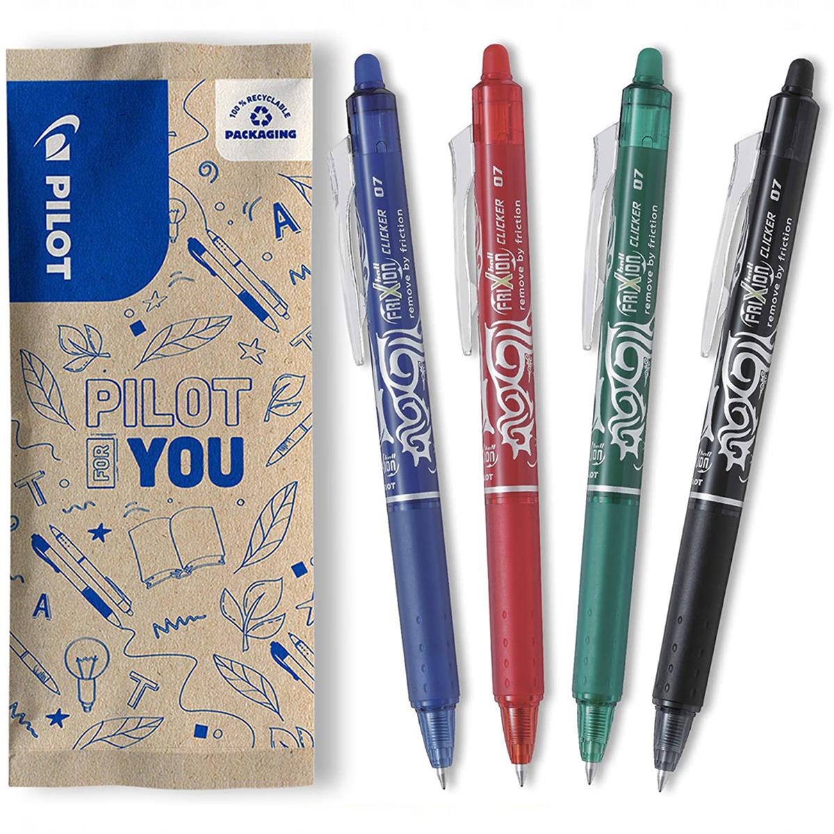 FriXion Clicker Pack of 4 Pens Black Blue Red Green 0.7mm SewingStreet