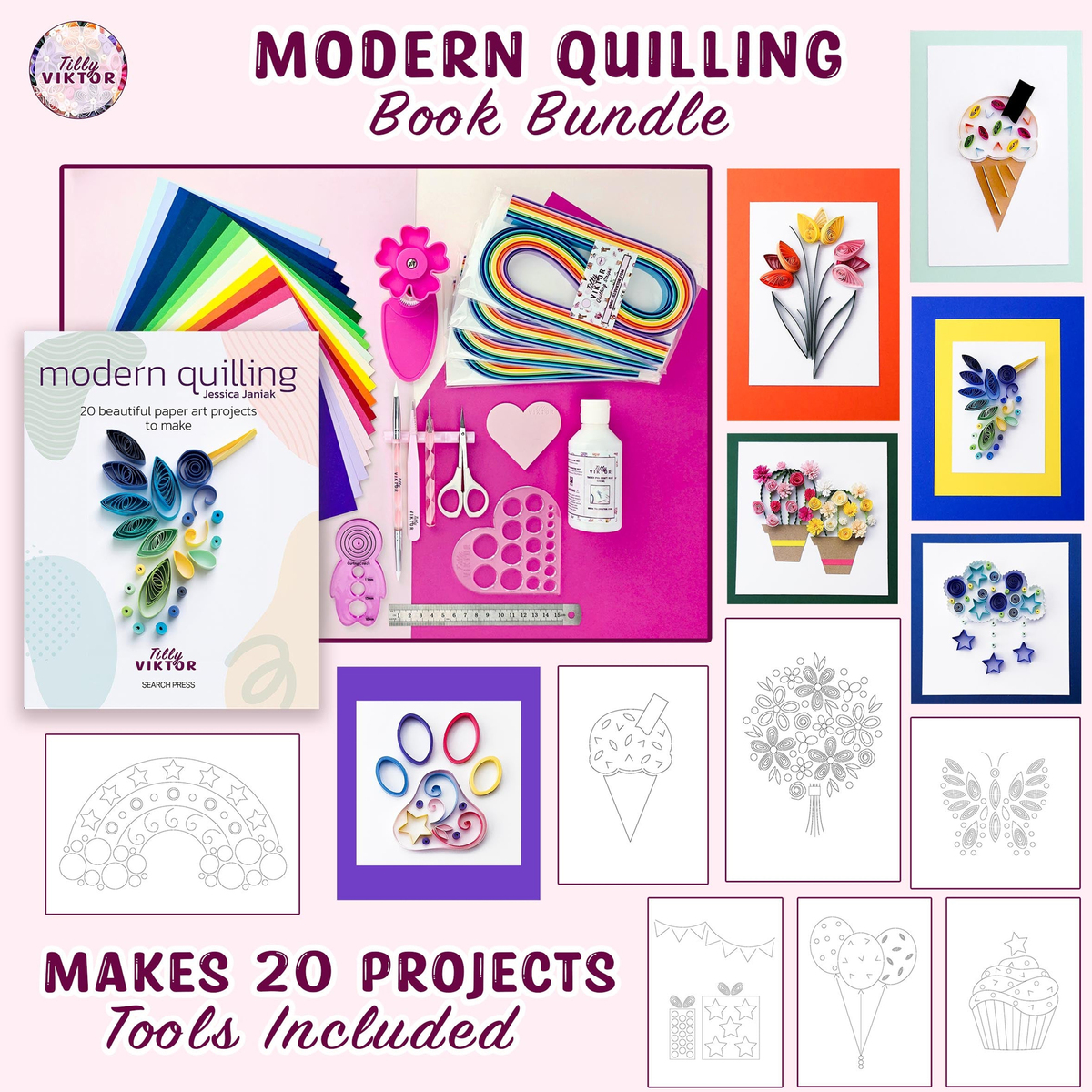 Dispatched From 28th April - TillyViktor - Modern Quilling Book Bundle (With Tools) | HobbyMaker