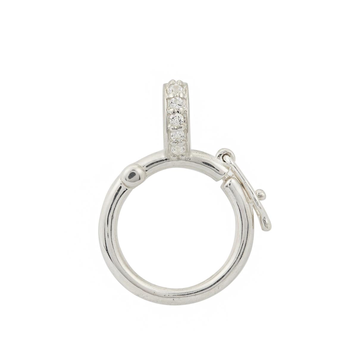925 Sterling Silver Round Clasp Set with white Topaz, Approx 24x19mm ...