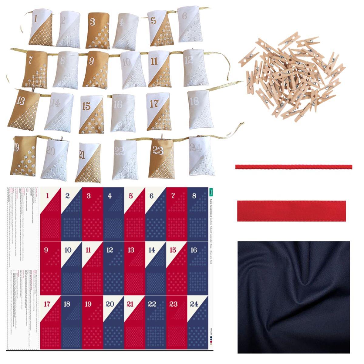 Cara Ackerman's Navy & Red Sashiko Advent Calendar Kit: Fabric (0.5 ...