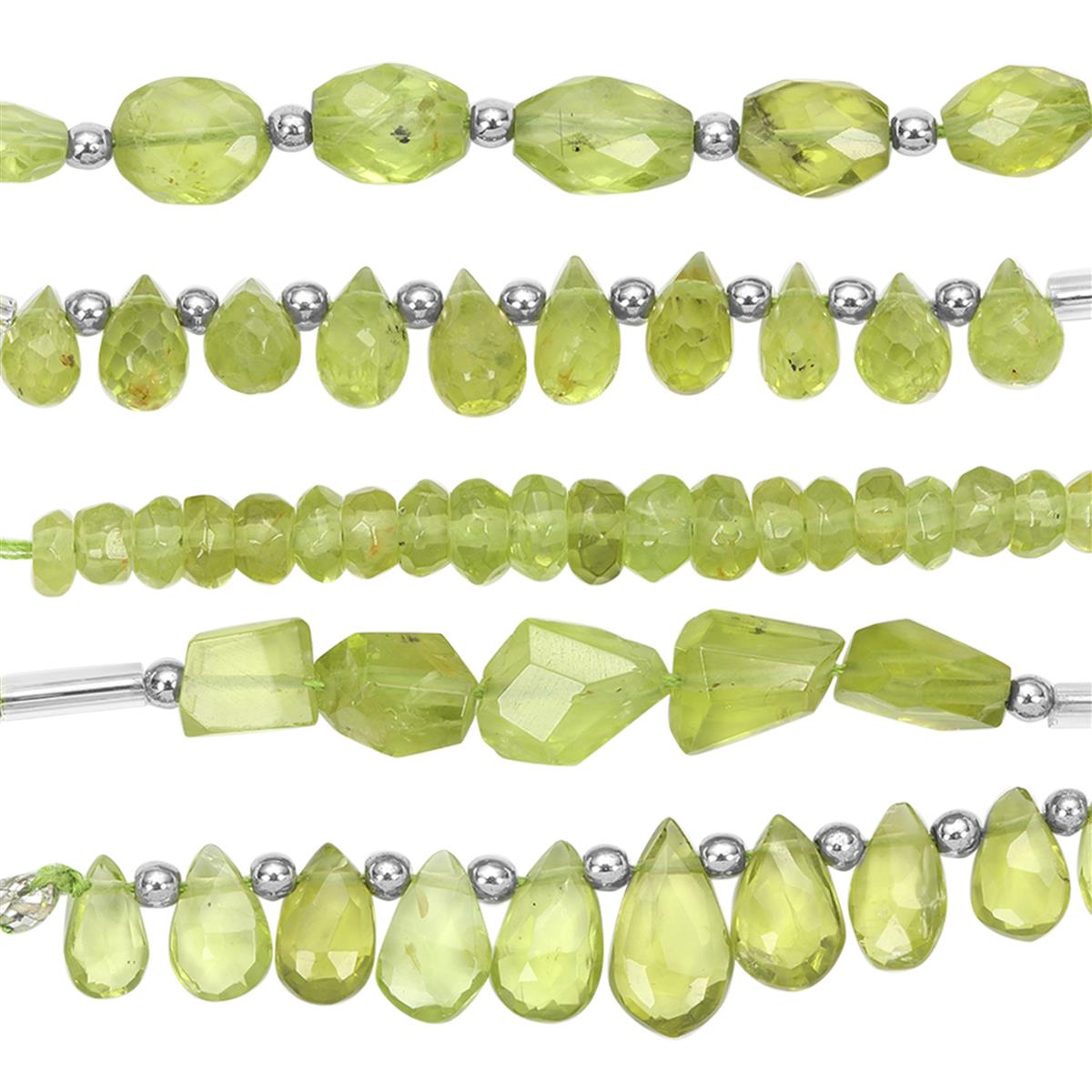 35cts Peridot Faceted Mix Shapes Set 5cm Strands with Hematite Spacers ...